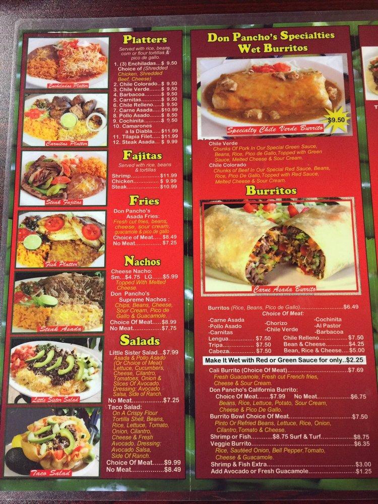 Menu at Don Pancho's Mexican Food restaurant, Wildomar