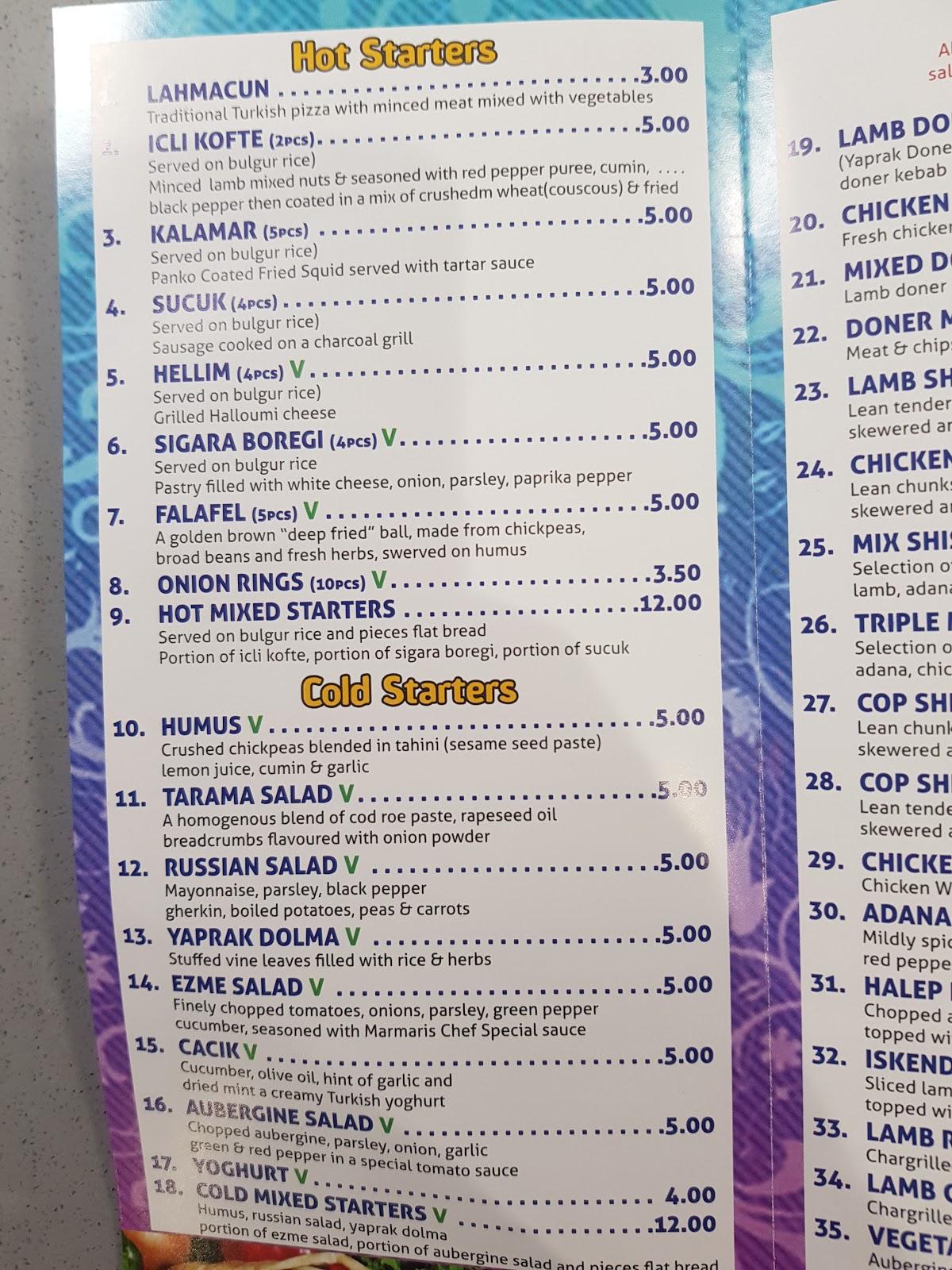 Menu at Marmaris Turkish Restaurant, Hemel Hempstead