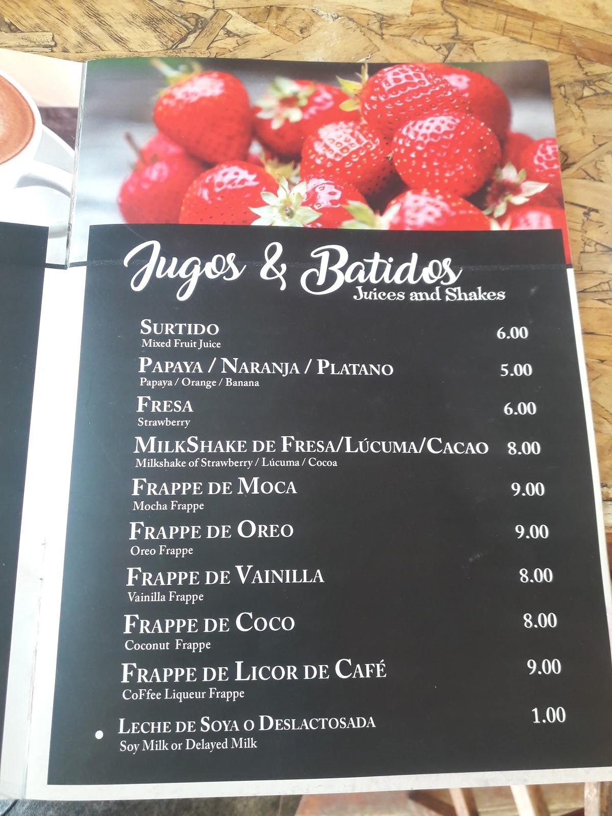 Menu at Mi Kcao chocolates y cafe rooftop, Arequipa