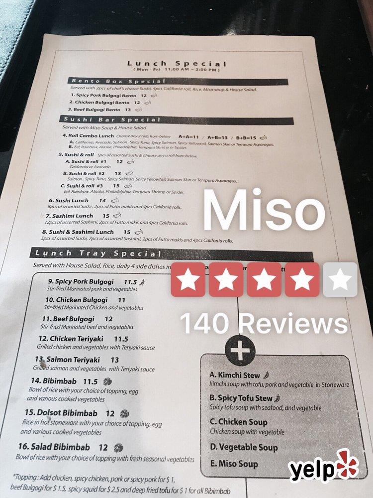 Menu at Miso Restaurant, Round Rock, S Interstate 351