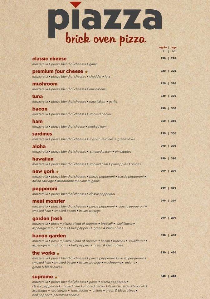 Menu at PIA Vill Roxas Avenue pizzeria, Bacolod