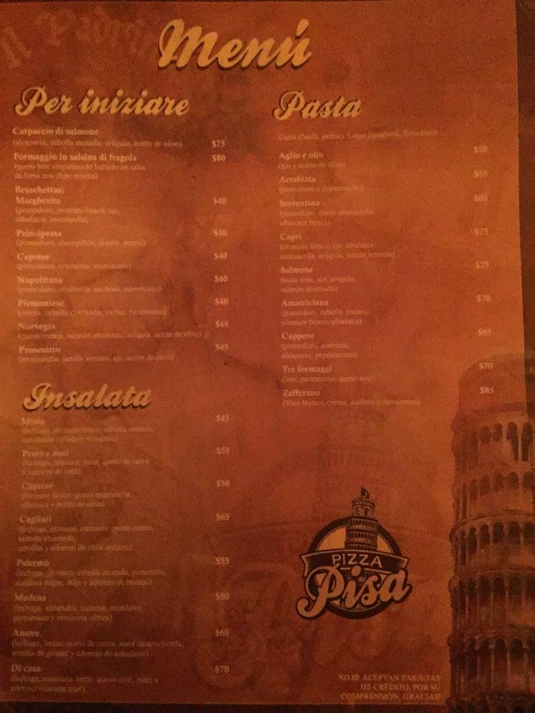 Menu at Pisa Pizza pizzeria, Oaxaca, Miguel Hidalgo 111B