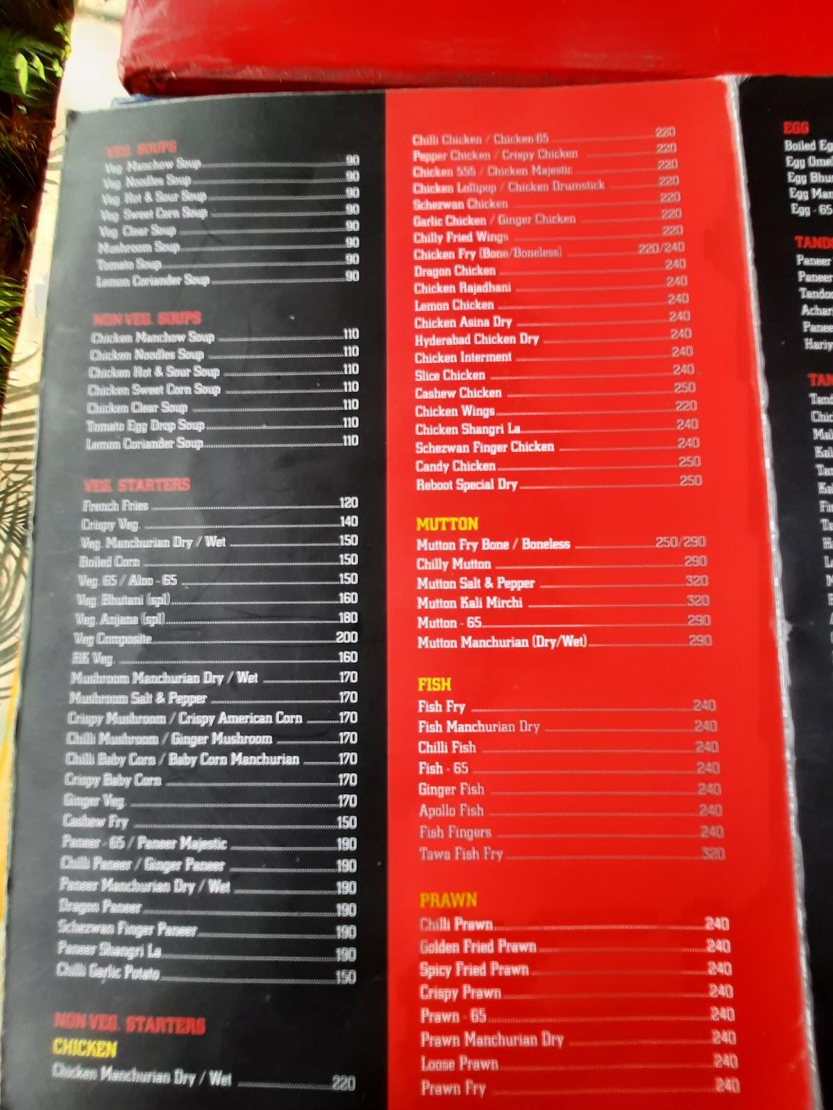 Menu at Reboot Fine Dine ( A unit of REBOOT DINE IN ), Bheemili