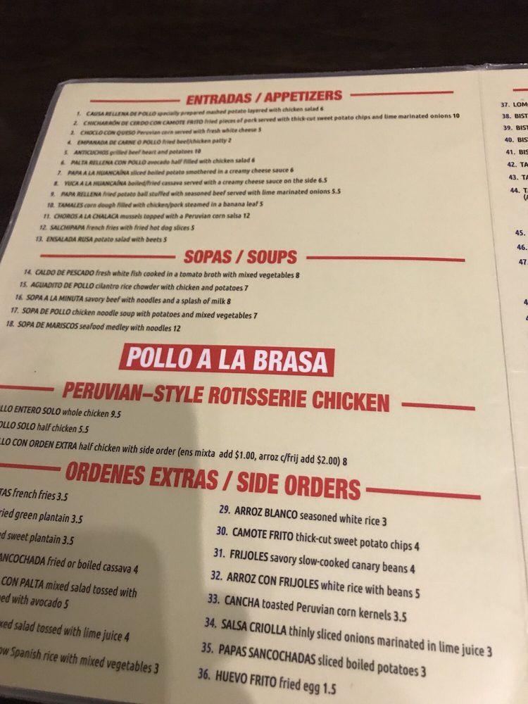 Menu at Super Pollo restaurant, Brick