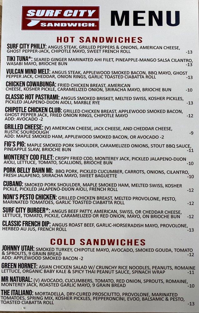 Menu at Surf City Sandwich restaurant, Gilbert