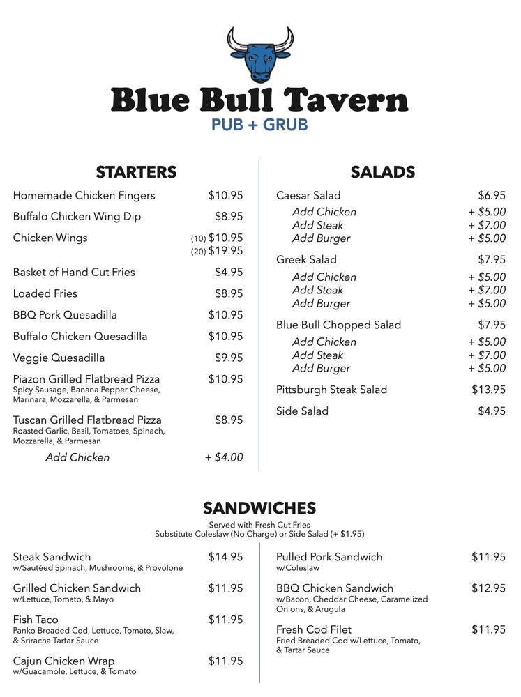 Menu at Blue Bull Tavern pub & bar, Amherst