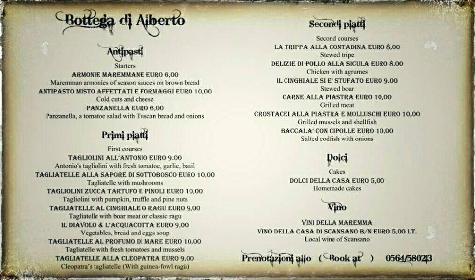 Menu at Bottega di Alberto - Bar, Alimentari, Bistrot, Montorgiali