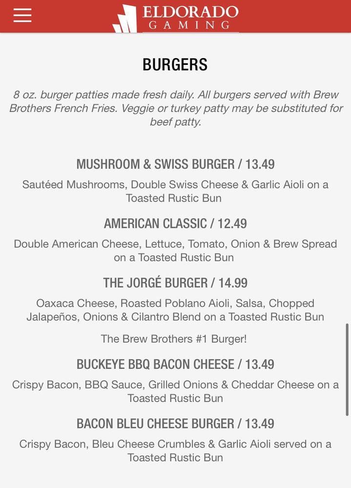 Menu at Brew Brothers restaurant, Columbus