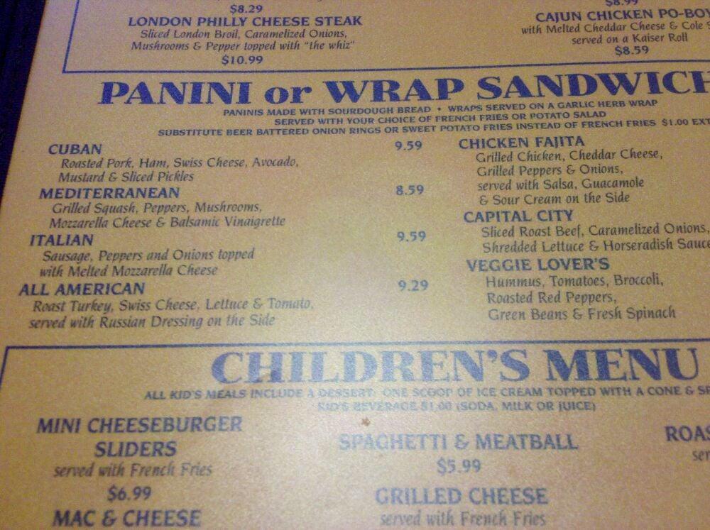 Menu at Capital City Diner restaurant, Albany, Western Ave