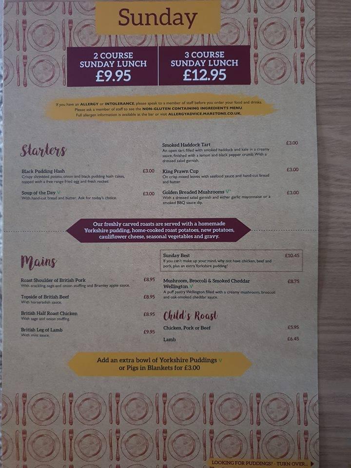 Menu at The Cheshire Tavern pub & bar, Congleton