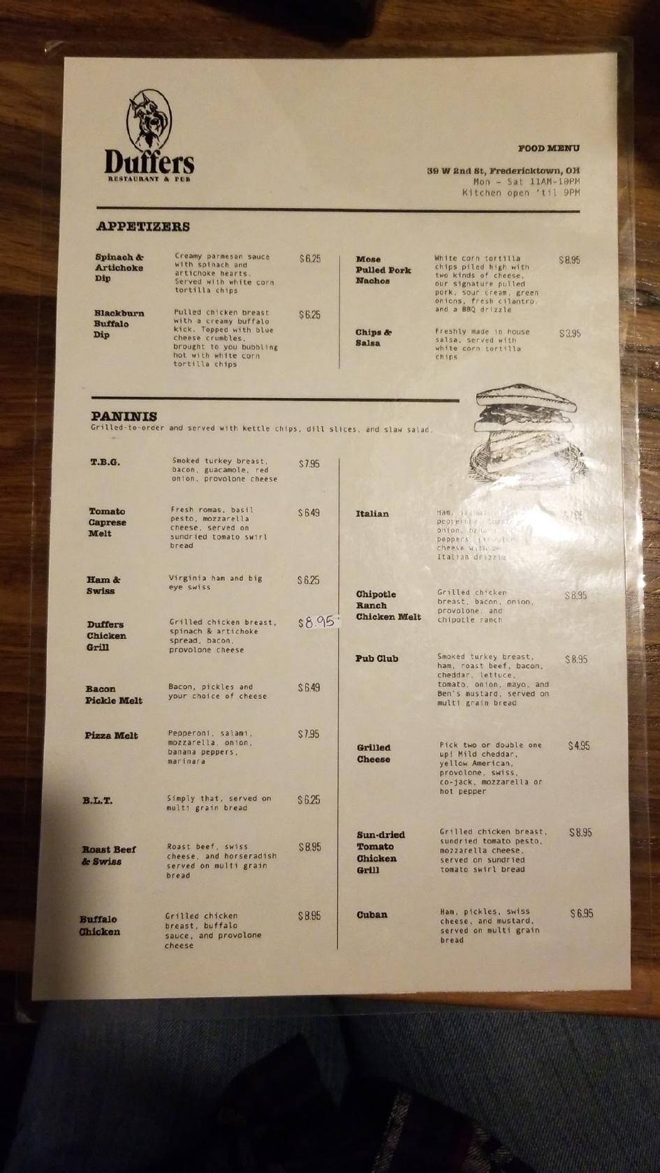 Menu at Duffer's Restaurant And Pub, Fredericktown