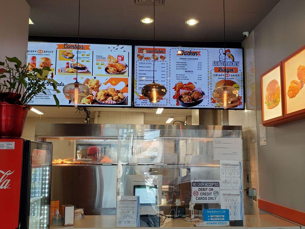 Menu at Fighter Chicken fast food, Vancouver, Granville St