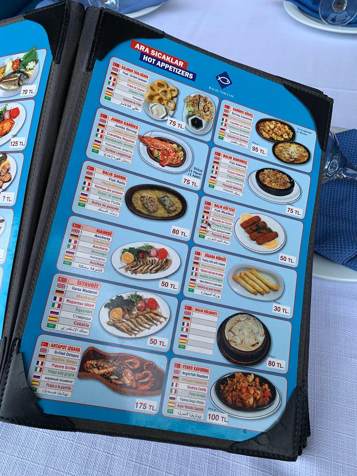 Menu at Fish Point, Istanbul, Galata Köprüsü Altı EB1