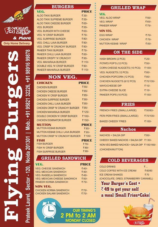 Menu at Flying Burgers & More, Noida
