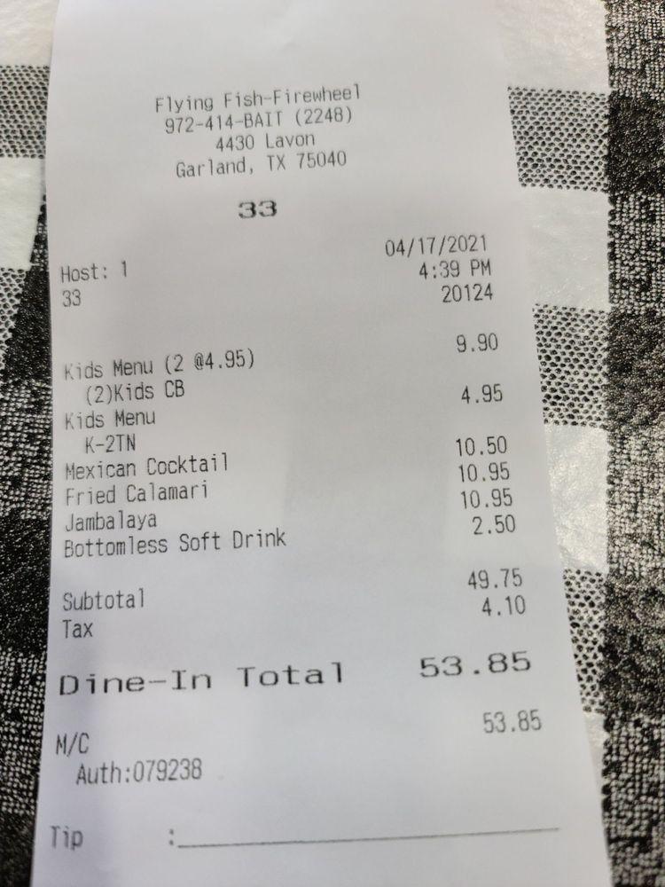Menu at Flying Fish restaurant, Garland, Lavon Dr