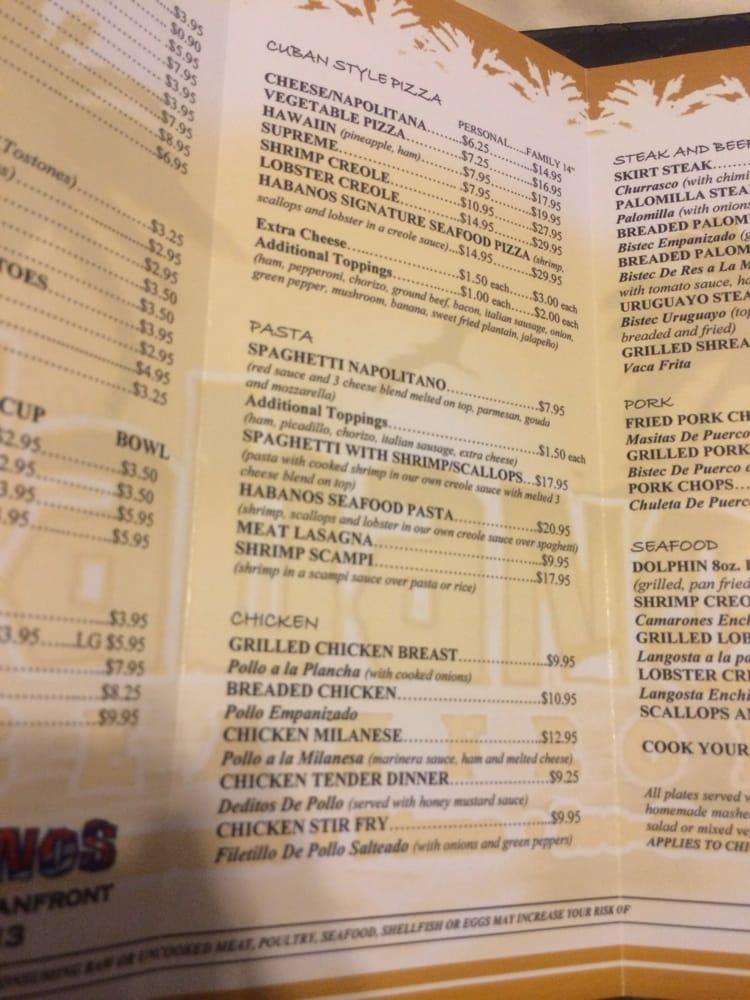 Menu at Habanos Oceanfront Dining pub & bar, Islamorada