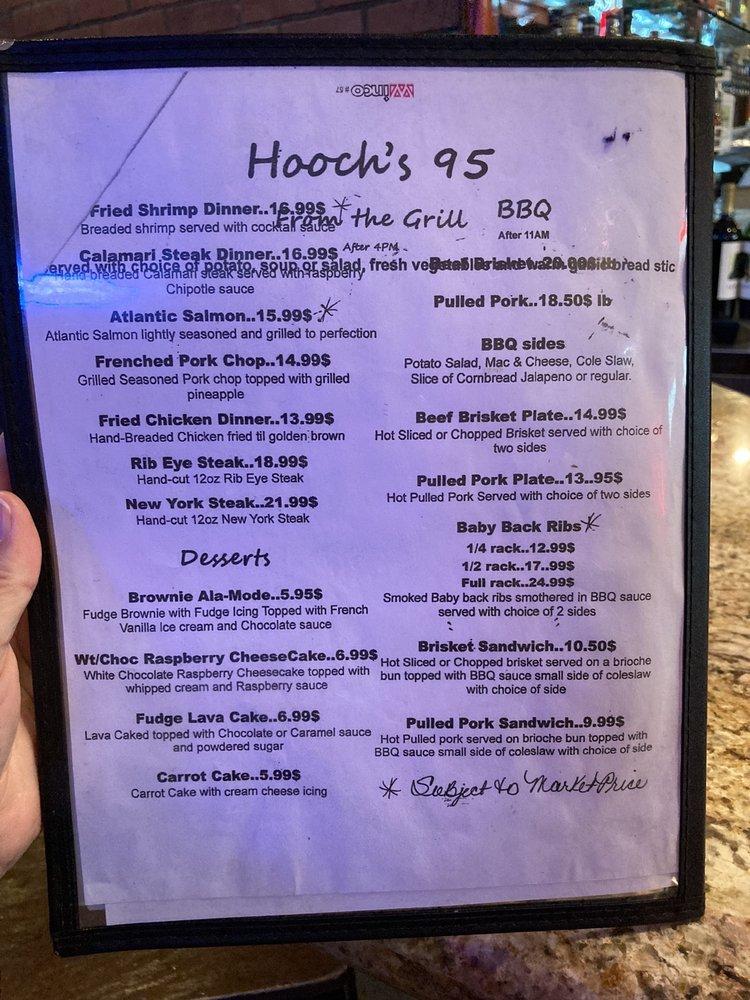 Menu at Hooch's 95 Bar & Grill, Fort Mohave