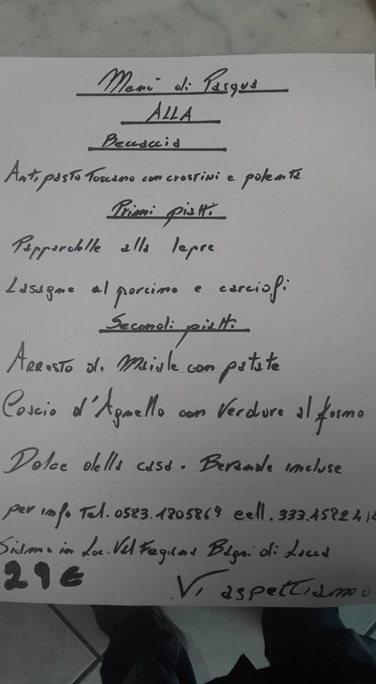 Menu da La Beccaccia ristorante, Val Fegana