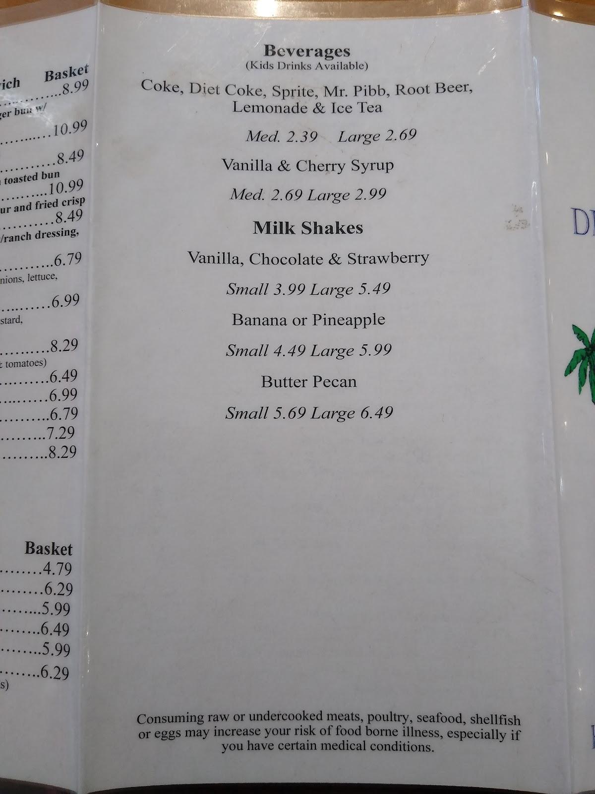 Menu at Mike's Drive-In fast food, Bartow