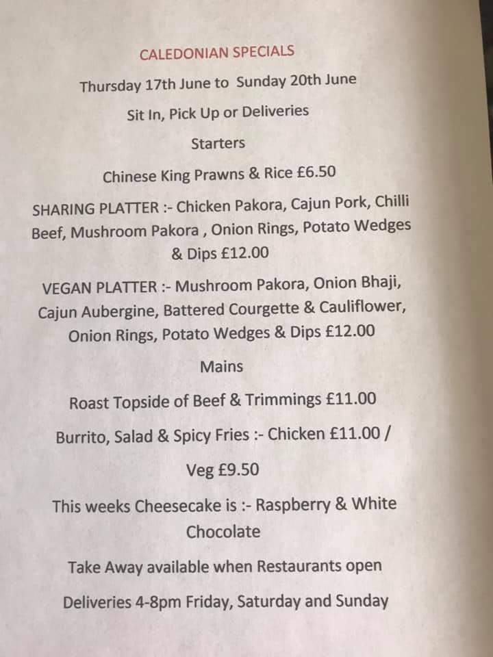 Menu at The Caledonian restaurant, Brechin