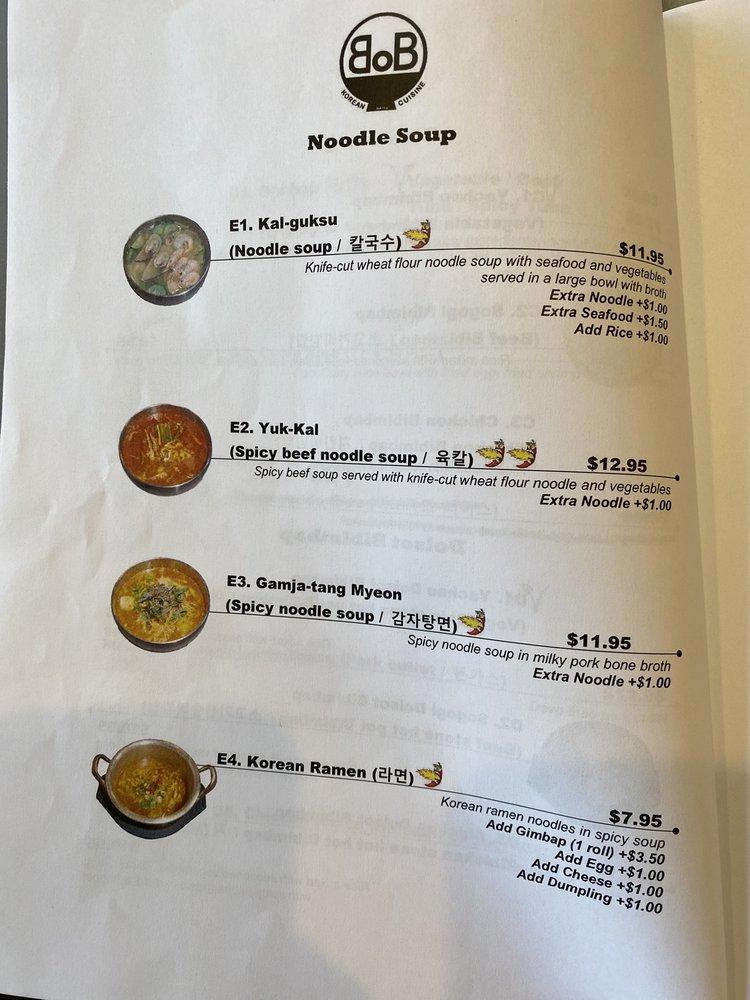 Menu at The BoB restaurant, Seattle