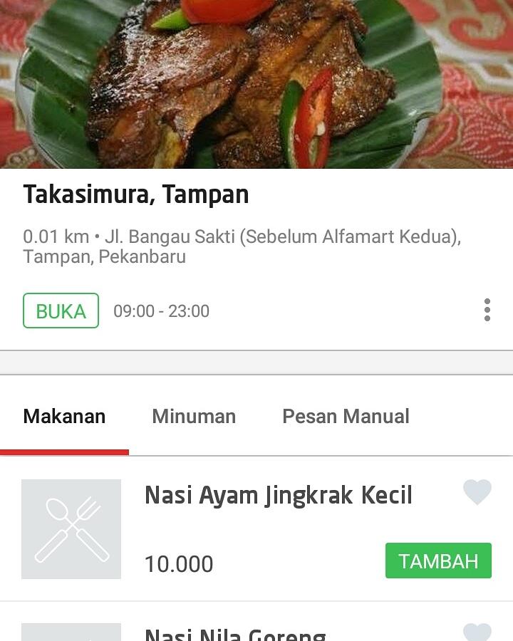Menu at Ayam Jingkrak Takasimura restaurant, Pekanbaru