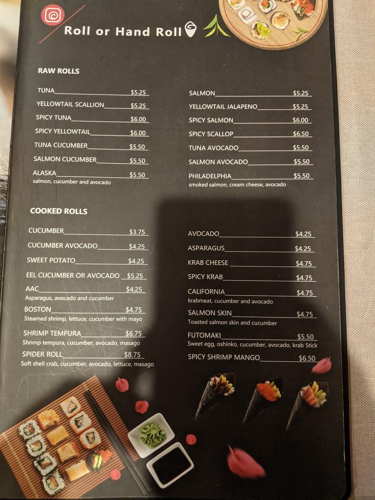 Menu at Hana Moon Japanese restaurant, Jacksonville