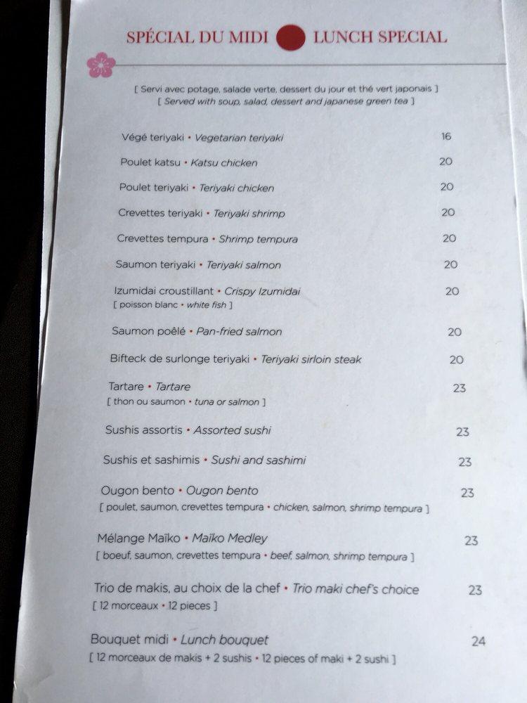 Menu at Maiko Sushi restaurant, Dollard-Des Ormeaux, Sources Blvd D