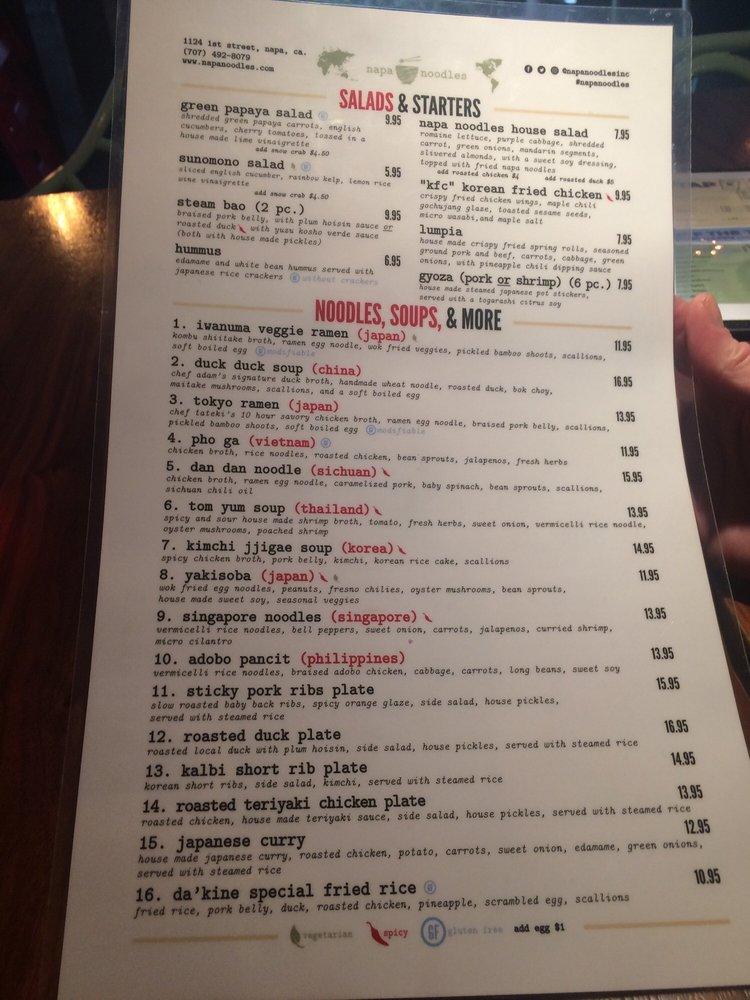 Menu at Napa Noodles pub & bar, Napa