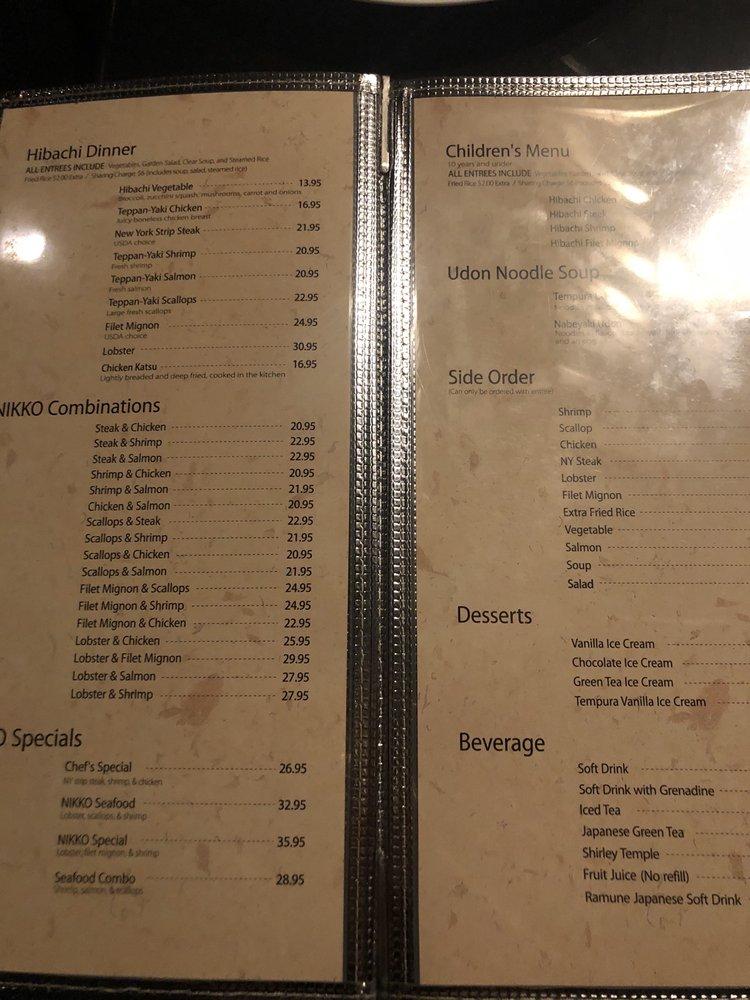 Menu at Nikko Japanese Steakhouse, Tyrone