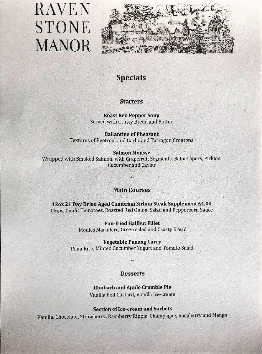 Menu at Ravenstone Manor Hotel pub & bar, Bassenthwaite
