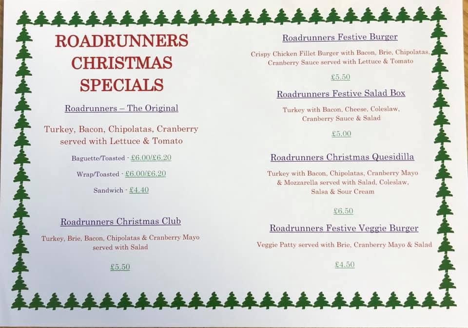 Menu at RoadRunner fast food, Montrose