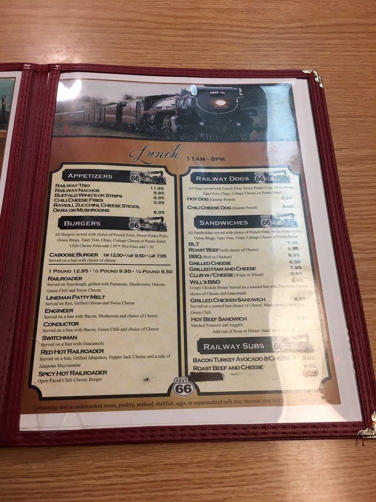 Menu at Route 66 Railway Cafe, Gallup