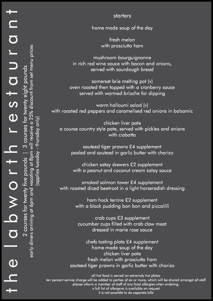 Menu at Labworth Cafe, Canvey Island