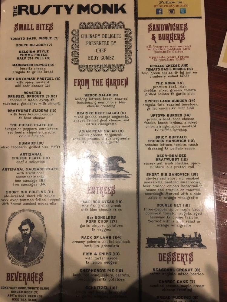 Menu at The Rusty Monk pub & bar, Whittier