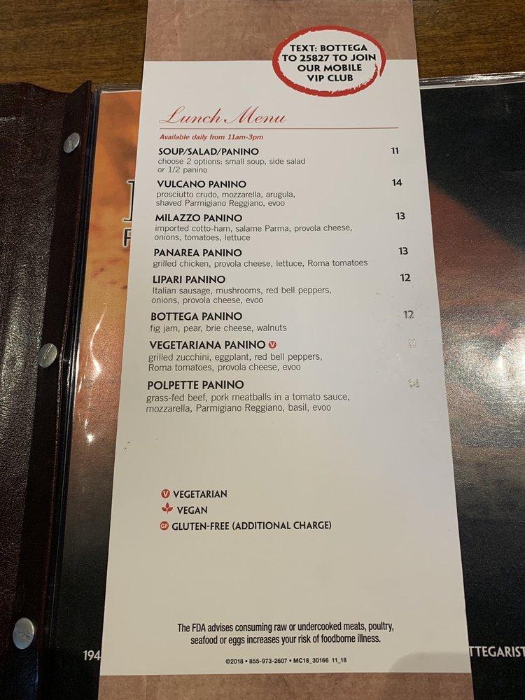Menu at Bottega Pizzeria Ristorante, Glendale