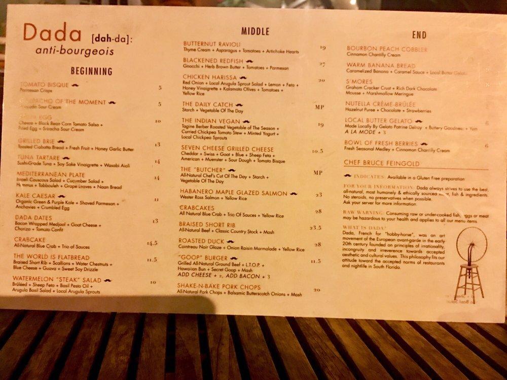 Menu at Dada pub & bar, Delray Beach
