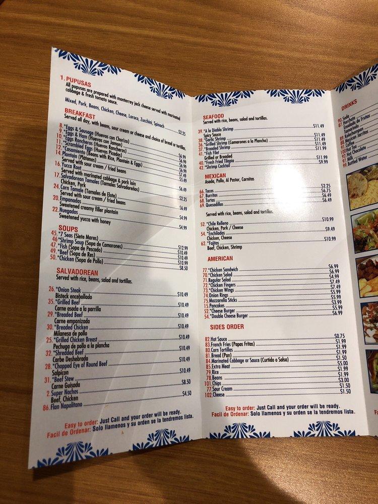 Menu at Las Pupusas restaurant, Las Vegas, S Las Vegas Blvd