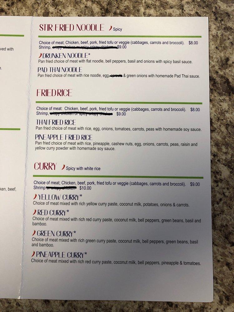 Menu at My Thai restaurant, Cookeville