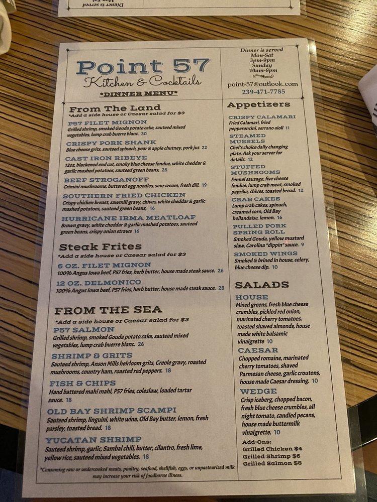 Menu at Point 57 Kitchen & Cocktails restaurant, Cape Coral