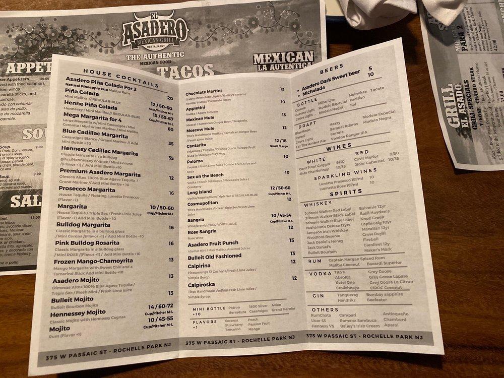 Menu at El Asadero Mexican Grill Rochelle Park pub & bar, Rochelle Park