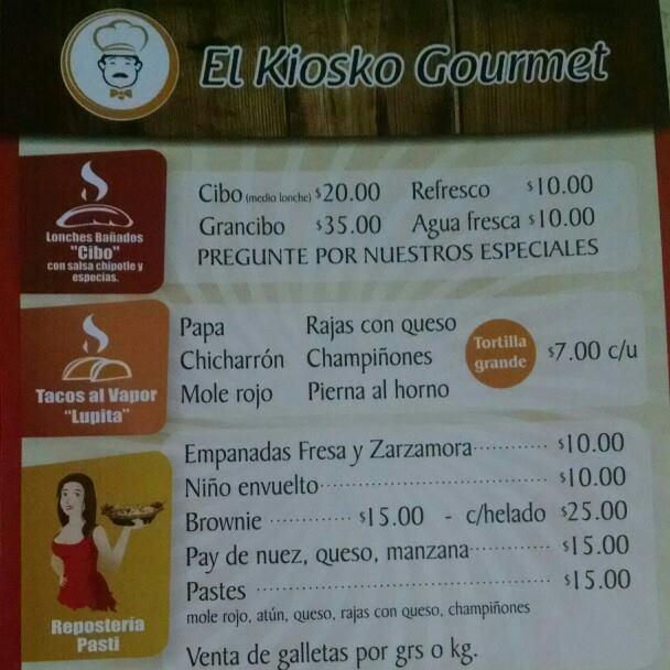 Menu at El Kiosko Gourmet restaurant, Guadalajara