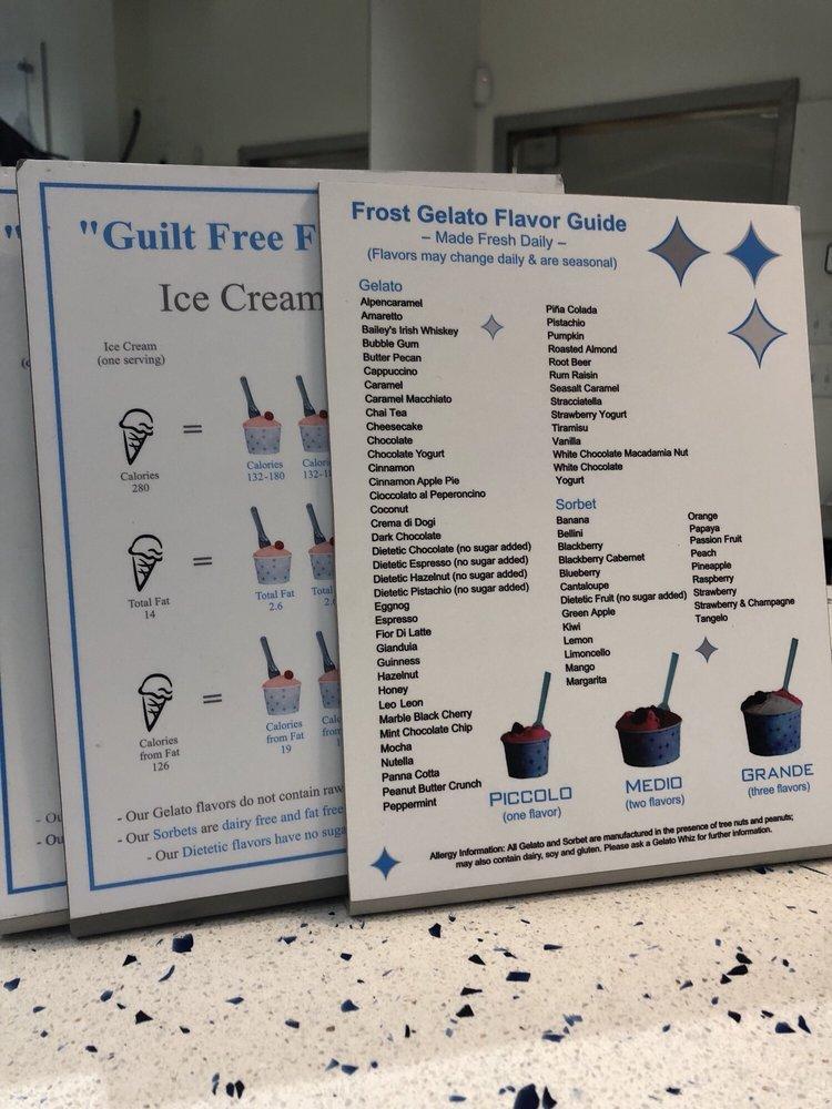 Menu at Frost Gelato at SanTan Village restaurant, Gilbert
