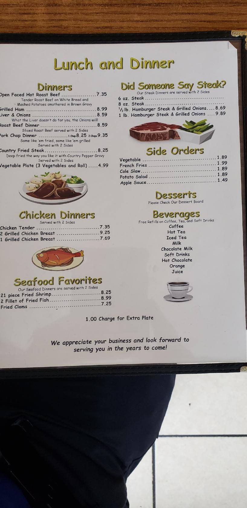 Menu at Howie's Family Restaurant, Bushnell
