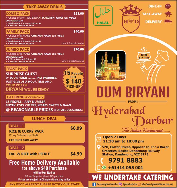 Menu at Hyderabad Darbar- Best Indian Restaurant & Catering Services ...