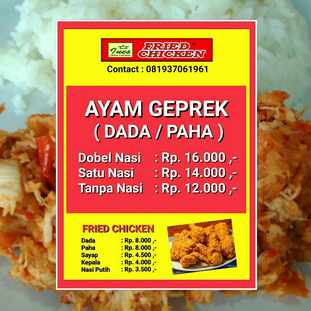 Menu at Ines Fried Chicken cafe, Pasuruan