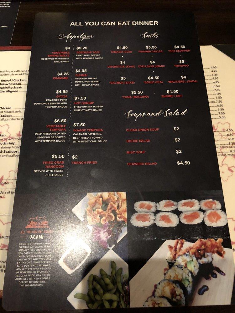 Menu at Okami Japanese Steakhouse, Wilmington