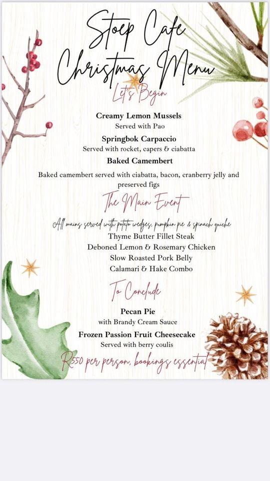 Menu at Stoep Cafe, Komatipoort