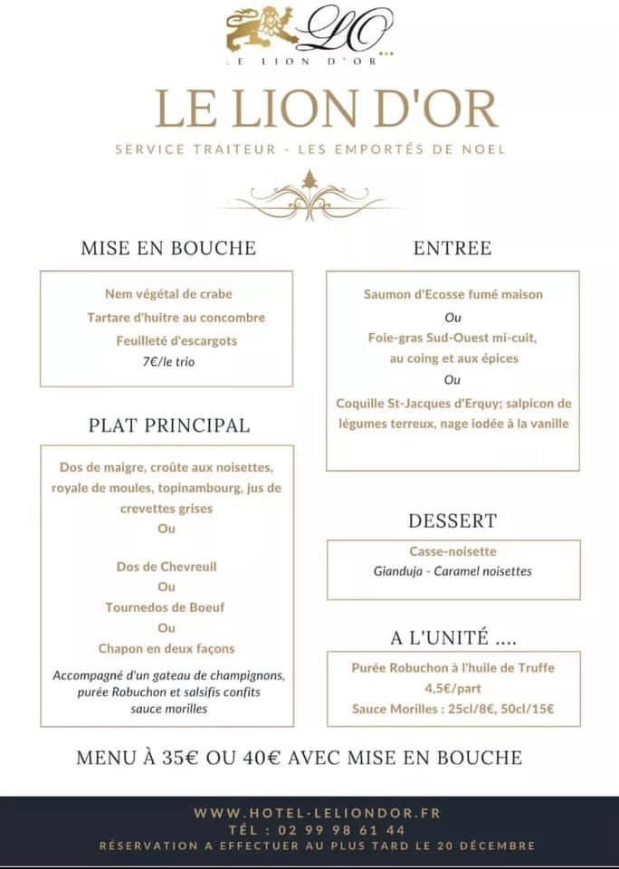 Menu at Le Lion d’Or restaurant, Saint-Brice-en-Coglès