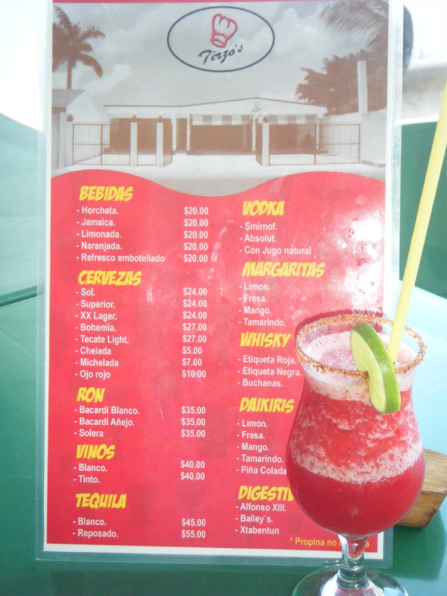 Menu at Tirzos restaurant, Calderitas